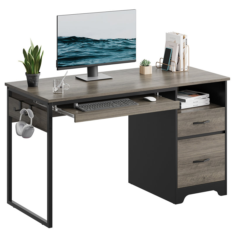 17 Stories Daylon 48 Computer Desk with File and Storage Drawers Writing Desk with Keyboard Tray Practical Hook and Open Compartments Reviews Wayfair